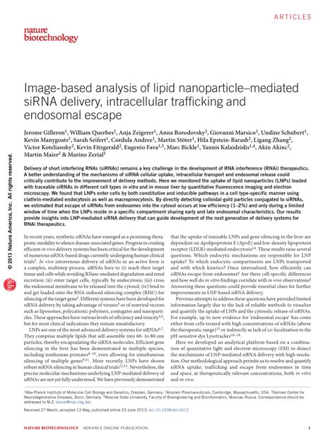 PDF Image Based Analysis Of Lipid Nanoparticle Mediated SiRNA Delivery Intracellular