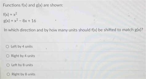 solved functions f x and g x are shown f x x 2 g x x 2 8x 16 in