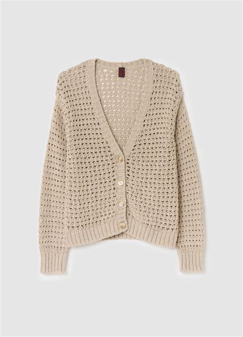 Cardigan Traforato Con Motivo A Intreccio In Beige Stefanel