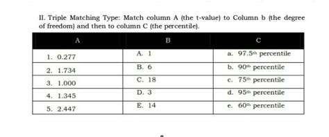Solved Ii Triple Matching Type Match Column A The T Value To