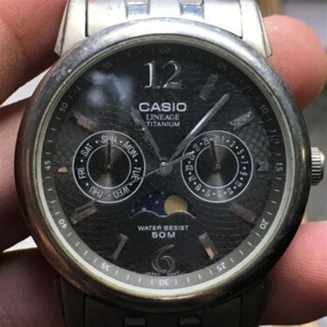 Watch Casio Lineage Titanium Watch 3744 Lin 301 Vintage 50m Moon Phase