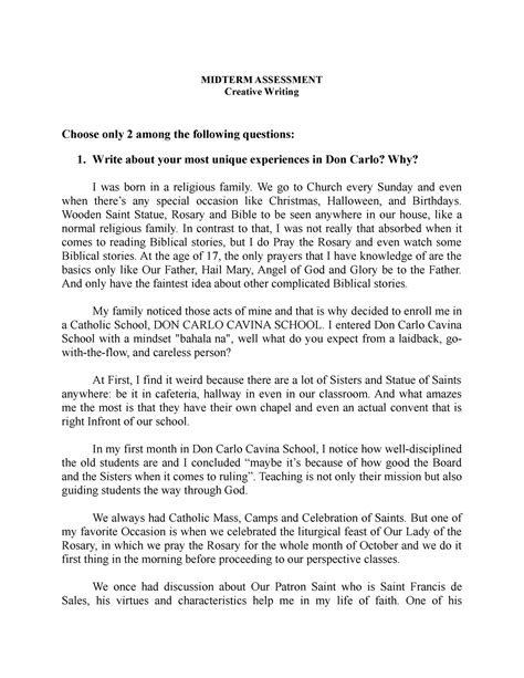 Creative Writing Midterm Assesment Midterm Assessment Creative