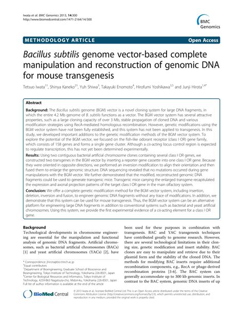 Pdf Bacillus Subtilis Genome Vector Based Complete Manipulation And Reconstruction Of Genomic