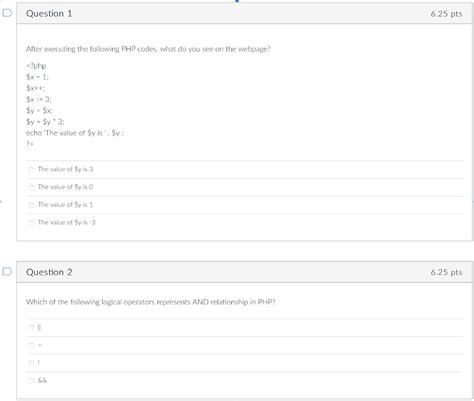 Solved Question 1 625 Pts After Executing The Following Php