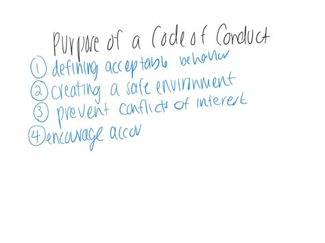 solved consider the elements of the code of conduct developed by