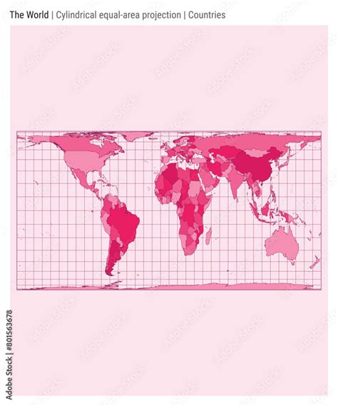 World Map Cylindrical Equal Area Projection Countries Style High Detail World Map For