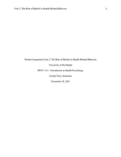 Written Assignment Unit PSYC Written Assignment Unit The Role Of Beliefs In Studocu