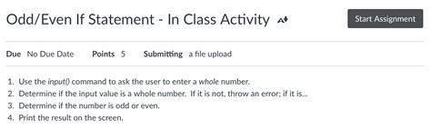 Solved Odd Even If Statement In Class Activity Due No Chegg