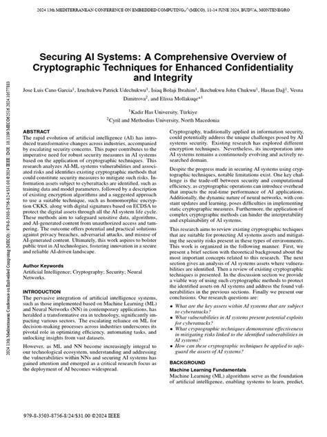 Securing Ai Systems A Comprehensive Overview Of Cryptographic Techniques For Enhanced