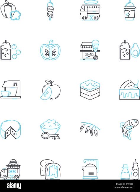 Lunch Linear Icons Set Refuel Savor Nourish Break Bite Grab