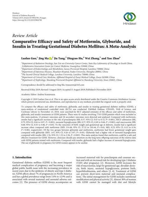 Pdf Comparative Efficacy And Safety Of Metformin Glyburide And Insulin In Treating