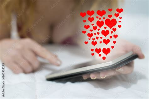 Sexy Woman With Mobile Phone And Like Stock Photo Adobe Stock