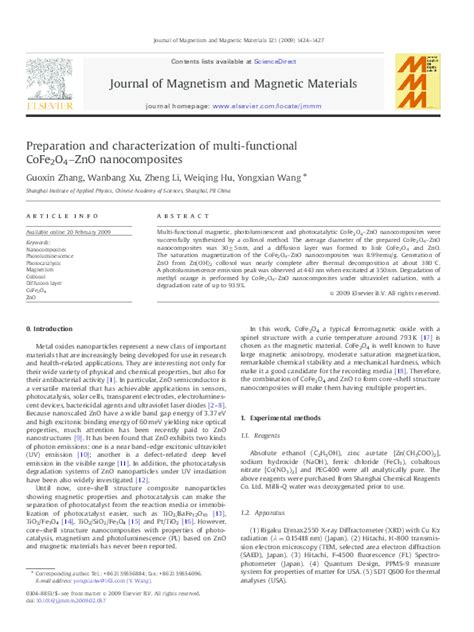 pdf preparation and characterization of multifunctional fe3o4 zno