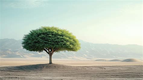 Premium Photo A Solitary Green Tree Thrives In The Desert A Testament To Natures Resilience