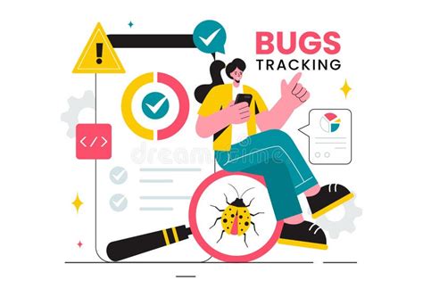 vector illustration of a bug tracking tool with mobile phone protection