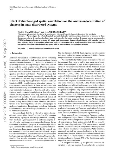 Pdf Effect Of Short Ranged Spatial Correlations On The Anderson Localization Of Phonons In