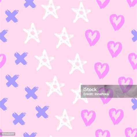 별 마음 매끄러운 패턴을 교차합니다 벡터 브러시 스트로크 모양입니다 파스텔 컬러 로맨틱 한 벽지 개념에 대한 스톡 벡터 아트 및