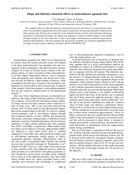 Pdf Shape And Dielectric Mismatch Effects In Semiconductor Quantum Dots