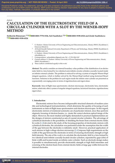 Pdf Calculation Of The Electrostatic Field Of A Circular Cylinder With A Slot By The Wiener