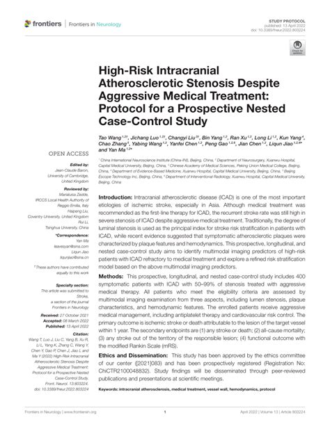 Pdf High Risk Intracranial Atherosclerotic Stenosis Despite