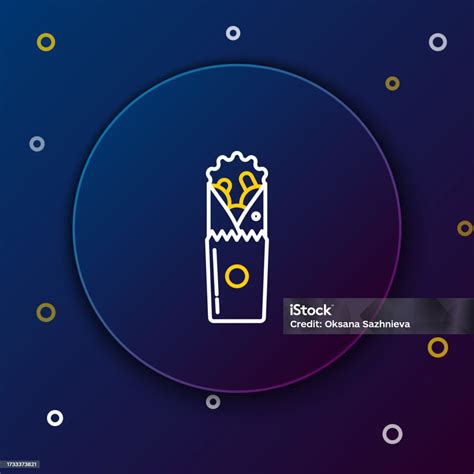 흰색과 노란색 라인 도너 케밥 아이콘은 어두운 파란색 배경에 격리 샤와르마 표지판 길거리 패스트푸드 메뉴 다채로운 개요 개념 벡터 일러스트레이션 0명에 대한 스톡 벡터 아트