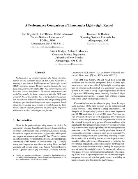 Pdf A Performance Comparison Of Linux And A Lightweight Kernel