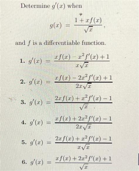 solved determine g′ x when g x x1 xf x and f is a