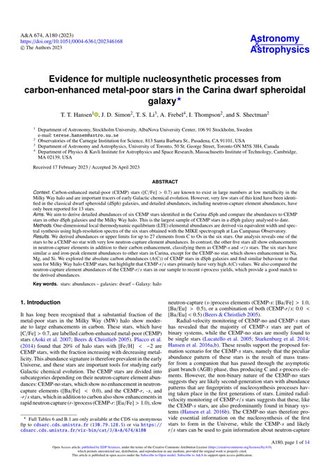 Pdf Evidence For Multiple Nucleosynthetic Processes From Carbon Enhanced Metal Poor Stars In