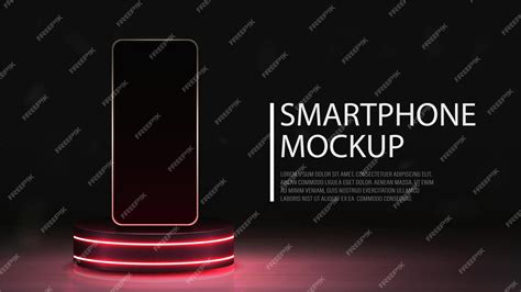 Premium Vector 3d Smartphone On The Podium With Neon Leds Mobile Phone Mockup With Text A Web