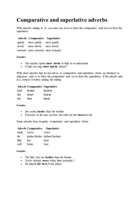 Comparative And Superlative Adverbs Docx