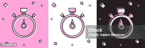 분홍색과 흰색 검은 색 배경에 격리 된 스톱 워치 아이콘을 설정합니다 시간 타이머 기호입니다 크로노미터 기호 벡터 2 위 상 종류에 대한 스톡 벡터 아트 및 기타 이미지