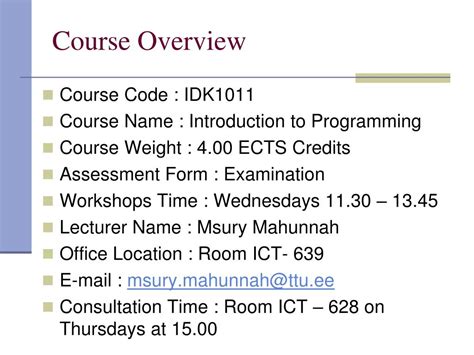 PPT Introduction To Programming Lecture Overview PowerPoint Presentation ID