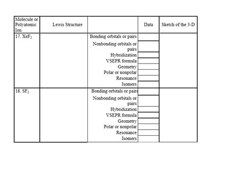 Solved Molecule Or Polyatomic Ion 17 Xefz Lewis Structure Data Sketch Of The 3 D Bonding
