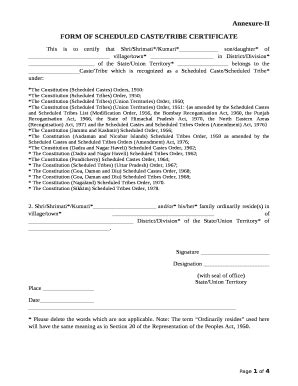 OF SCHEDULED CASTE TRIBE CERTIFICATE Doc Template PdfFiller