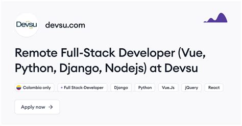 devsu hiring full stack developer vue python django nodejs remote work from home