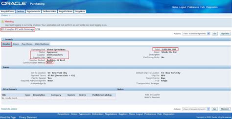oracle applications create complex po and invoice with retainage