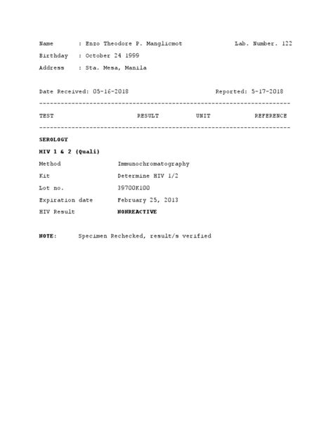 Non Reactive Result Pdf