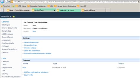 create site columns content types bind content type to list in share