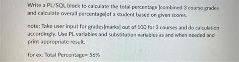solved write a pl sql block to calculate the total