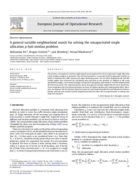 Pdf A General Variable Neighborhood Search For Solving The Uncapacitated Single Allocation P