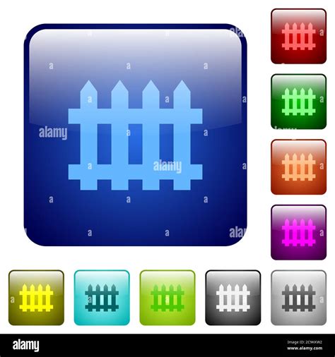 fence icons in rounded square color glossy button set stock vector