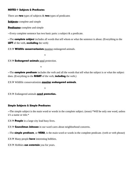 Subject And Predicate Notes Doc Programming Languages Computing