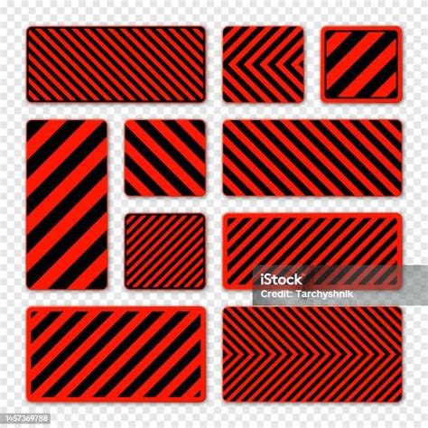 대각선이있는 다양한 검은 색과 빨간색 경고 표지판 주의 위험 또는주의 표지판 건설 현장 표지판 현실적인 통지 간판 경고 배너 도로 방패 벡터 그림 건설 현장에 대한 스톡