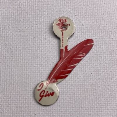 Vintage 1960 70s Red Cross I Give Red Feather Fold Over Metal Lapel