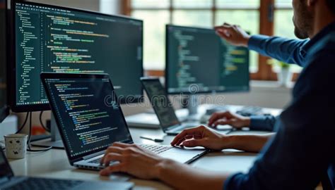 Team Of Programmers Collaborate In Modern Office Work On Laptops