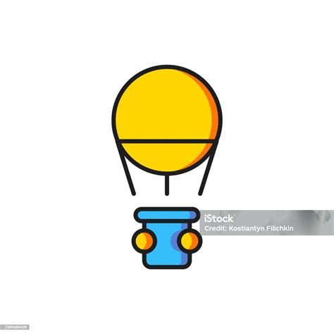 색상 흰색 배경에 고립된 열기구 아이콘입니다 여행을 위한 항공 운송 그림자가 있는 평면으로 채워진 윤곽선 스타일입니다 벡터 가득 찬에 대한 스톡 벡터 아트 및 기타 이미지