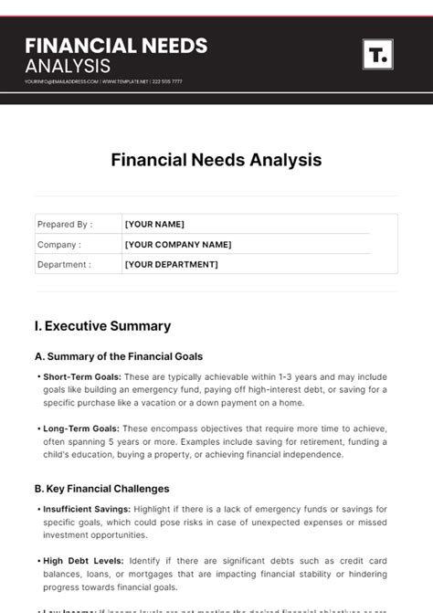 Free Financial Needs Analysis Template To Edit Online