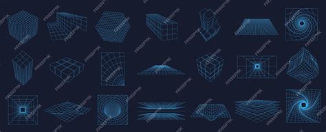 Premium Vector Wireframe Grid Elements 3d Mesh Structures Cyber