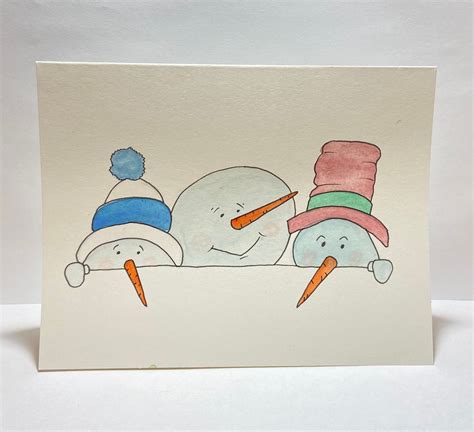 Snowmen Christmas Card Etsy Canada Christmas Cards Drawing Painted
