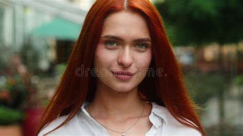 Outdoor Portrait Caucasian Young Woman Lady Beautiful Ginger Girl